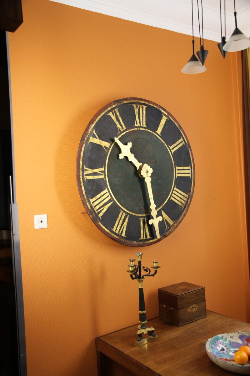 Proantic: Antique Working Tower Clock Dial With Gold Leaf Plated Hands