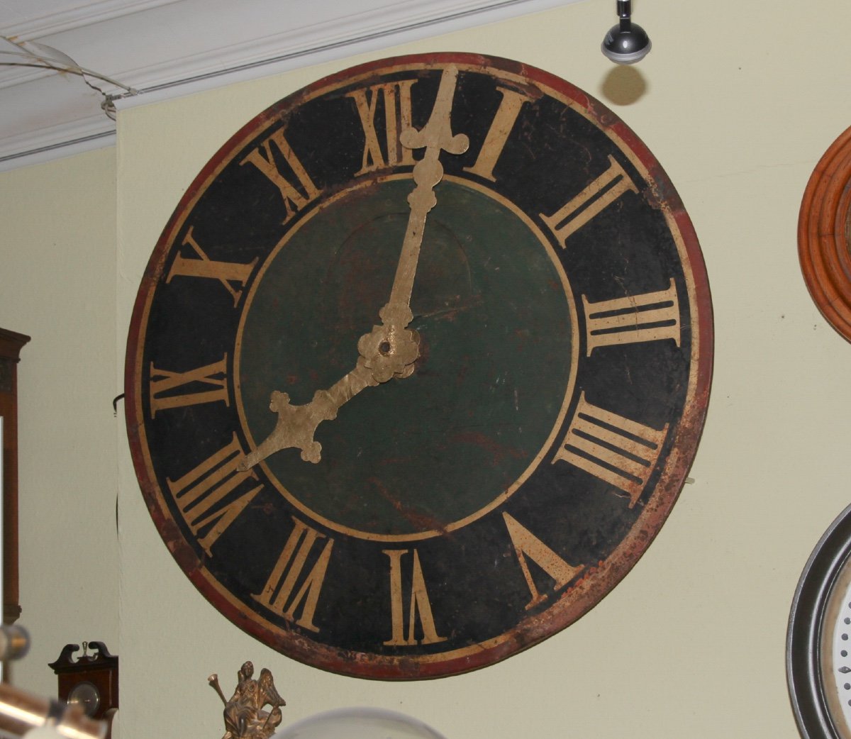 Proantic: Antique Working Tower Clock Dial With Gold Leaf Plated Hands