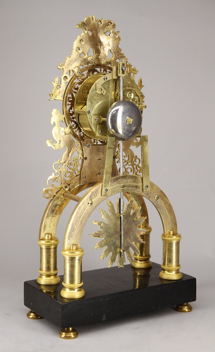 Proantic: Skeleton Clock, Visible Pinwheel Escapement And Knife Suspen