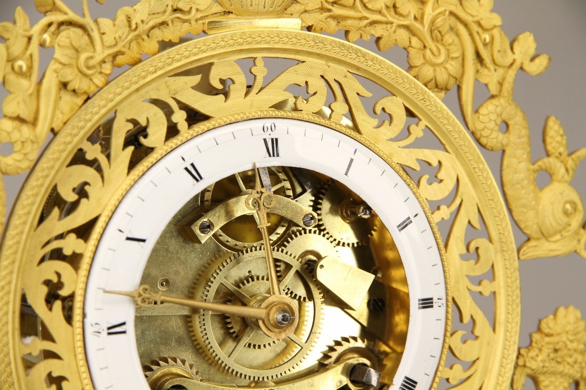 Proantic: Skeleton Clock, Visible Pinwheel Escapement And Knife Suspen