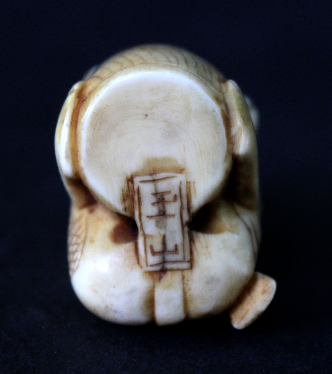 Proantic: Antique Japanese Netsuke Oni Playing A Drum, Signed Ozan, M