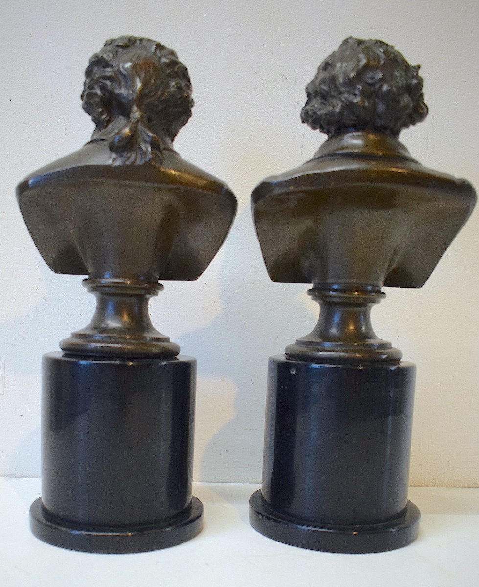 Proantic: Pair Of Painted Metal Busts Mozart And Beethoven Classical M