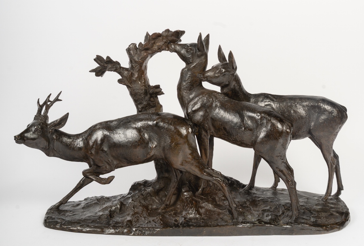 Proantic: Maximilien Fiot (1886-1953) A Roe Buck And Two Does