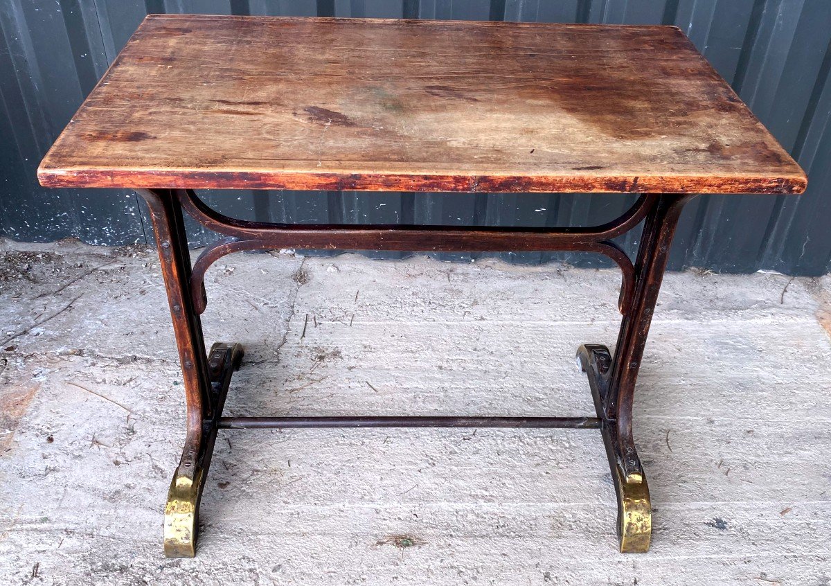 Proantic: Bistro Table Model Thonet 1900 Wood And Copper