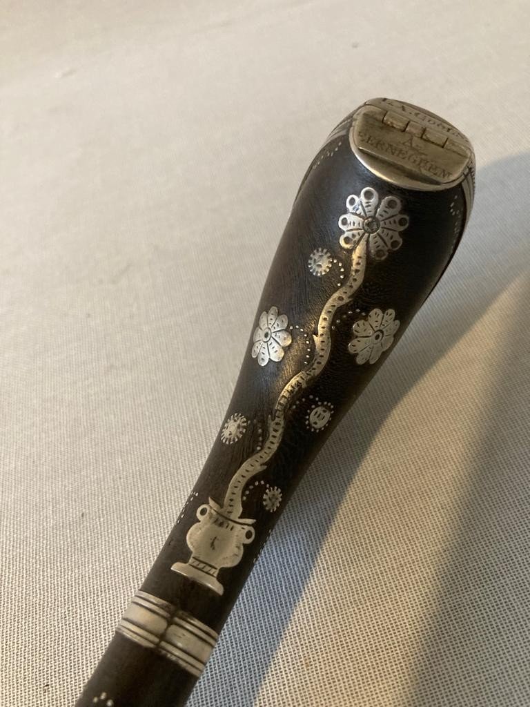 Proantic: Flemish Pipe Case Inlaid With Silver Folk Art