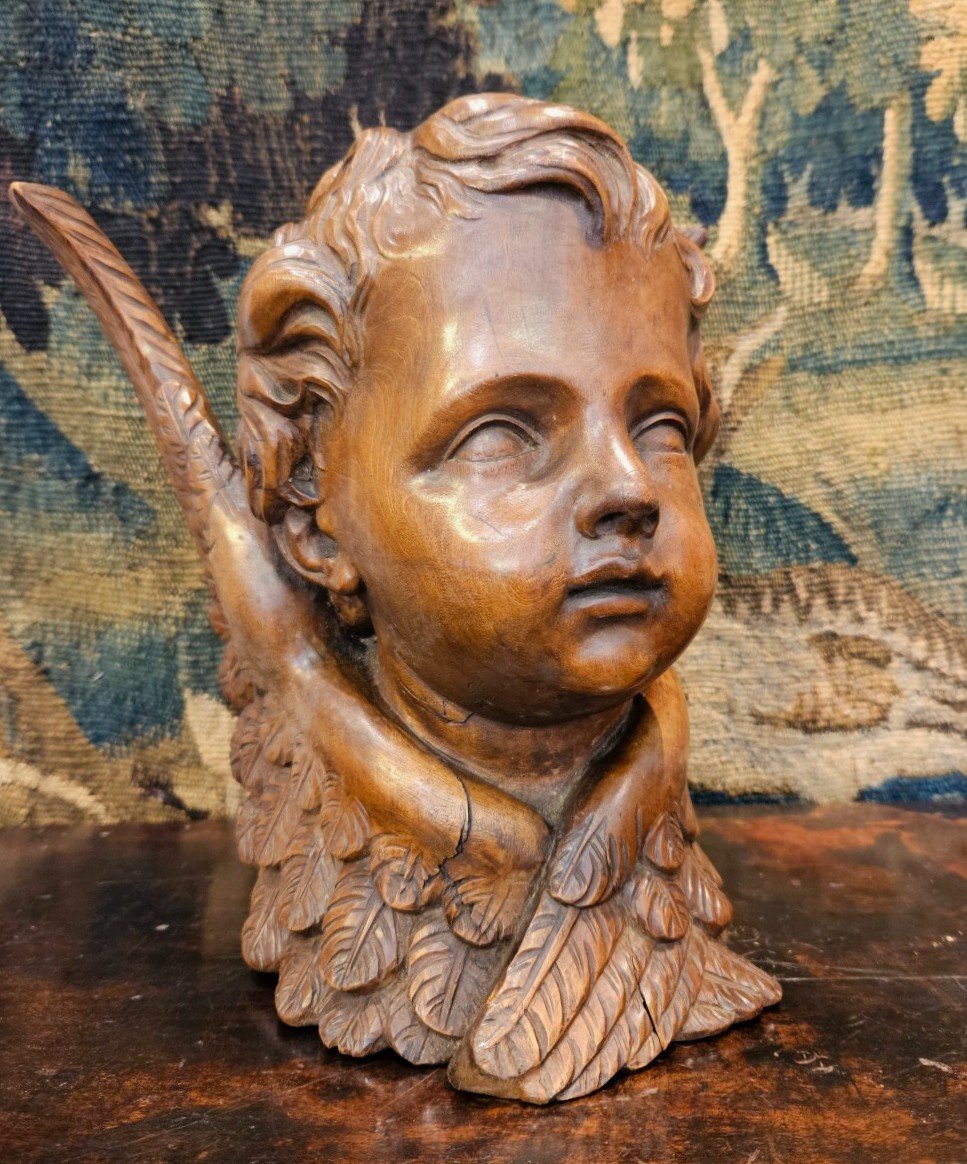 Proantic: Bust Of Cherub In Carved Linden XVIII