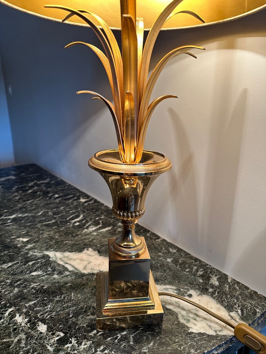 Proantic: Maison Charles. Lampe Roseaux En Bronze Doré.