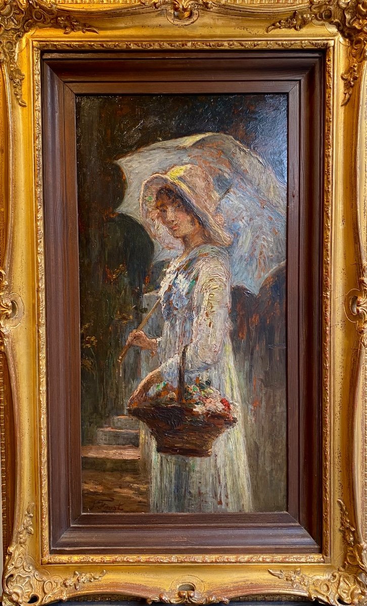 Proantic: Joseph Faust (1868-1934) Woman With A Parasol 19th Century P