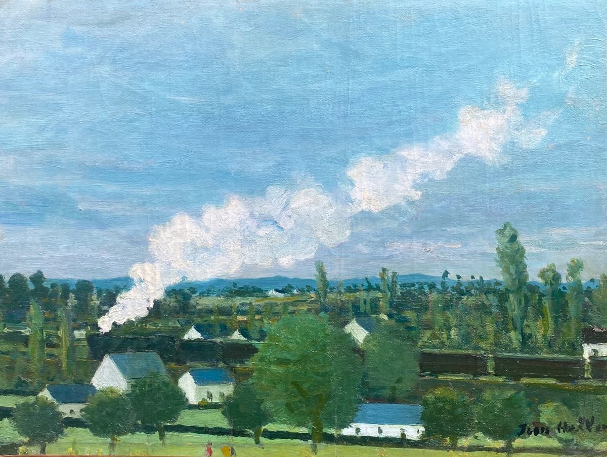 Proantic: Jean Helleu (1894-1985) Modern Art Train Locomotive Normandy