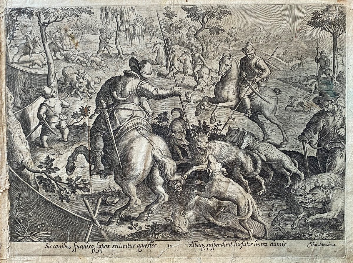 Proantic: Stradanus, Wolf Hunt, Jan Collaert Engraving From Venationes