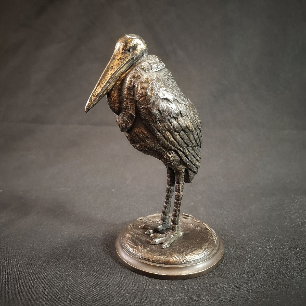 Proantic: Art Nouveau Pewter Animal Sculpture – Marabout – Early 20th