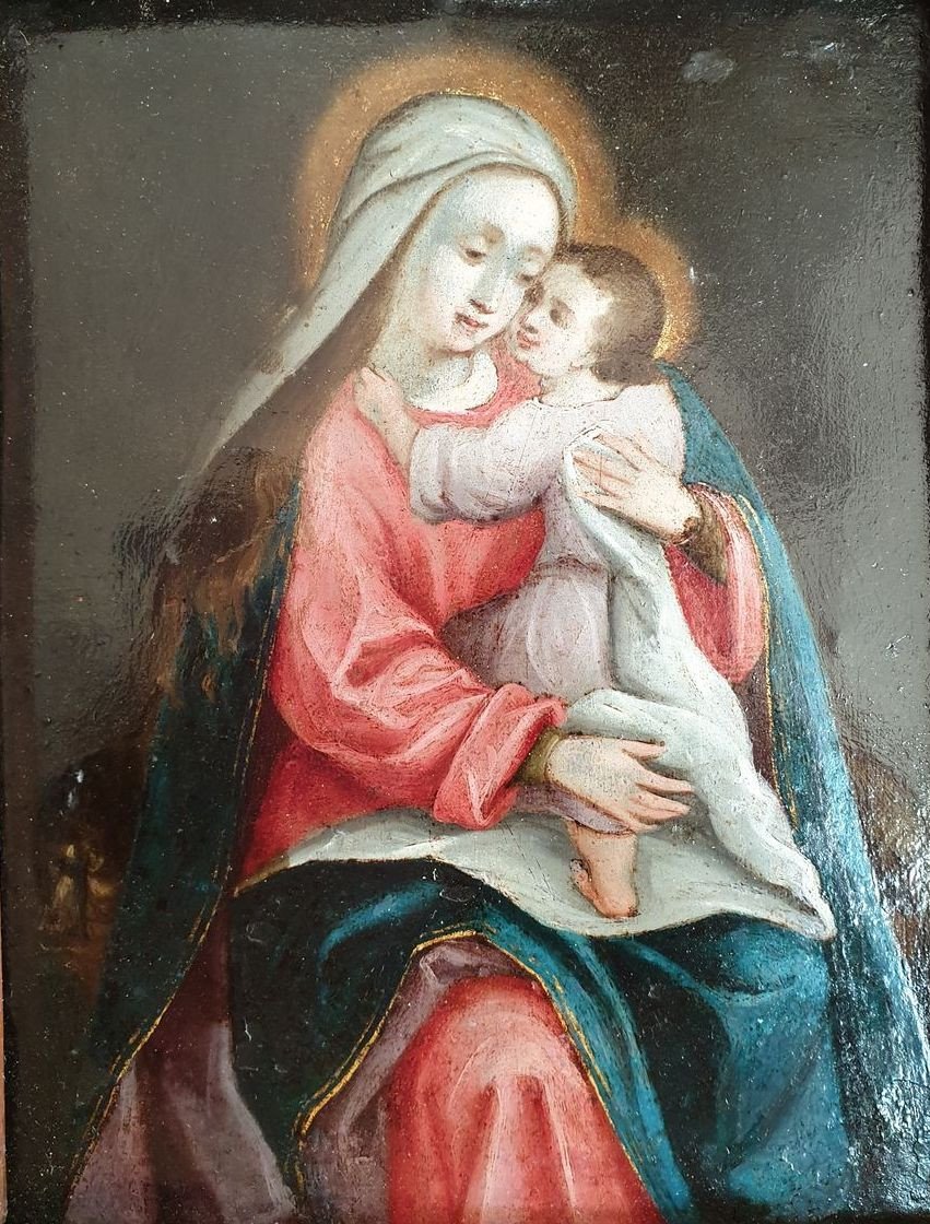 Oil On Copper Virgin And Child Follower By Lucas De Leyde - XVII