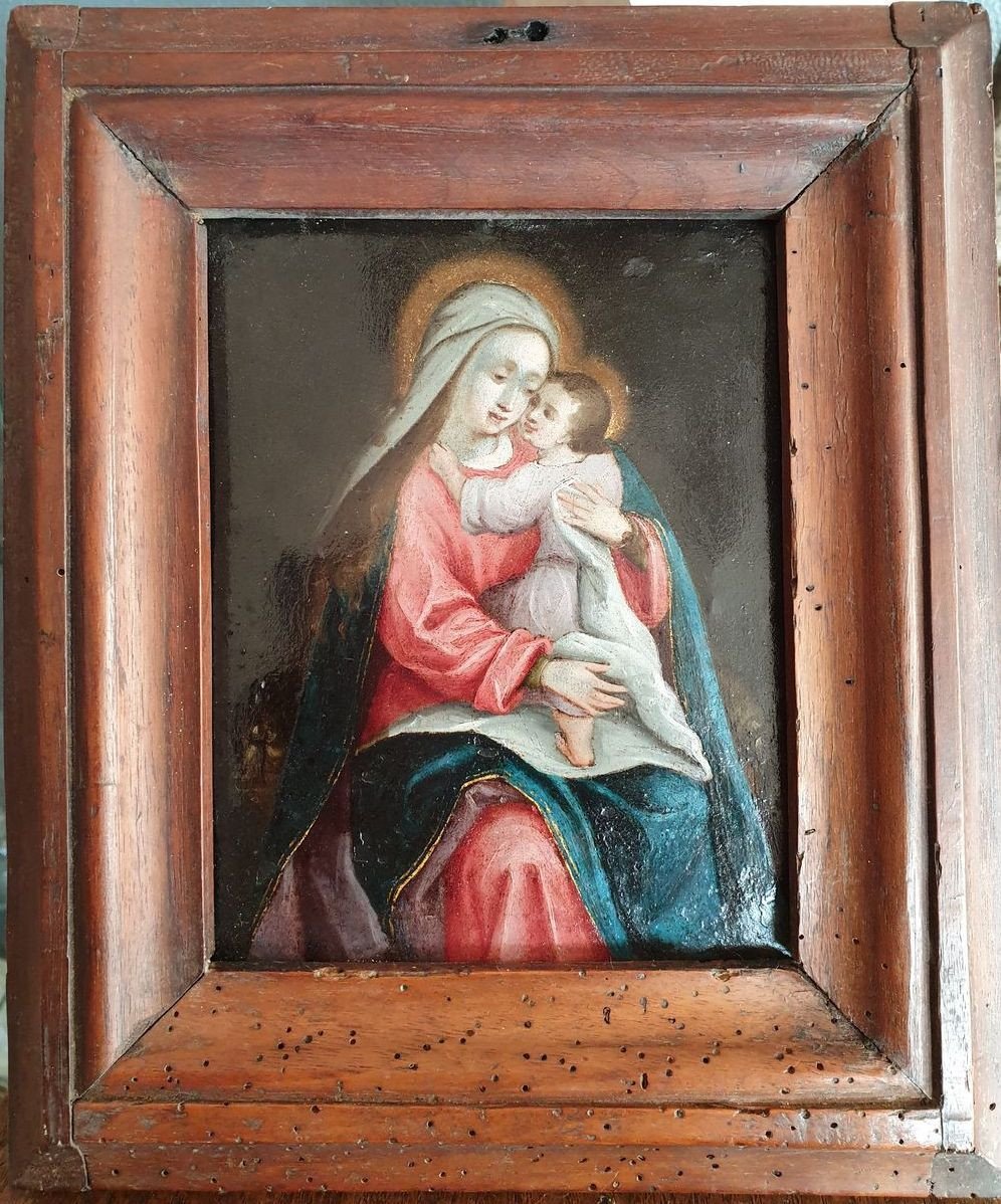 Oil On Copper Virgin And Child Follower By Lucas De Leyde - XVII
