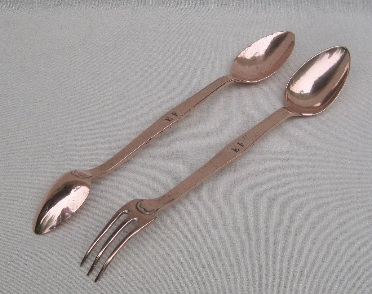 Proantic: Duo Of 2 Two-ended Spoons, In Copper. Late 19th Century.