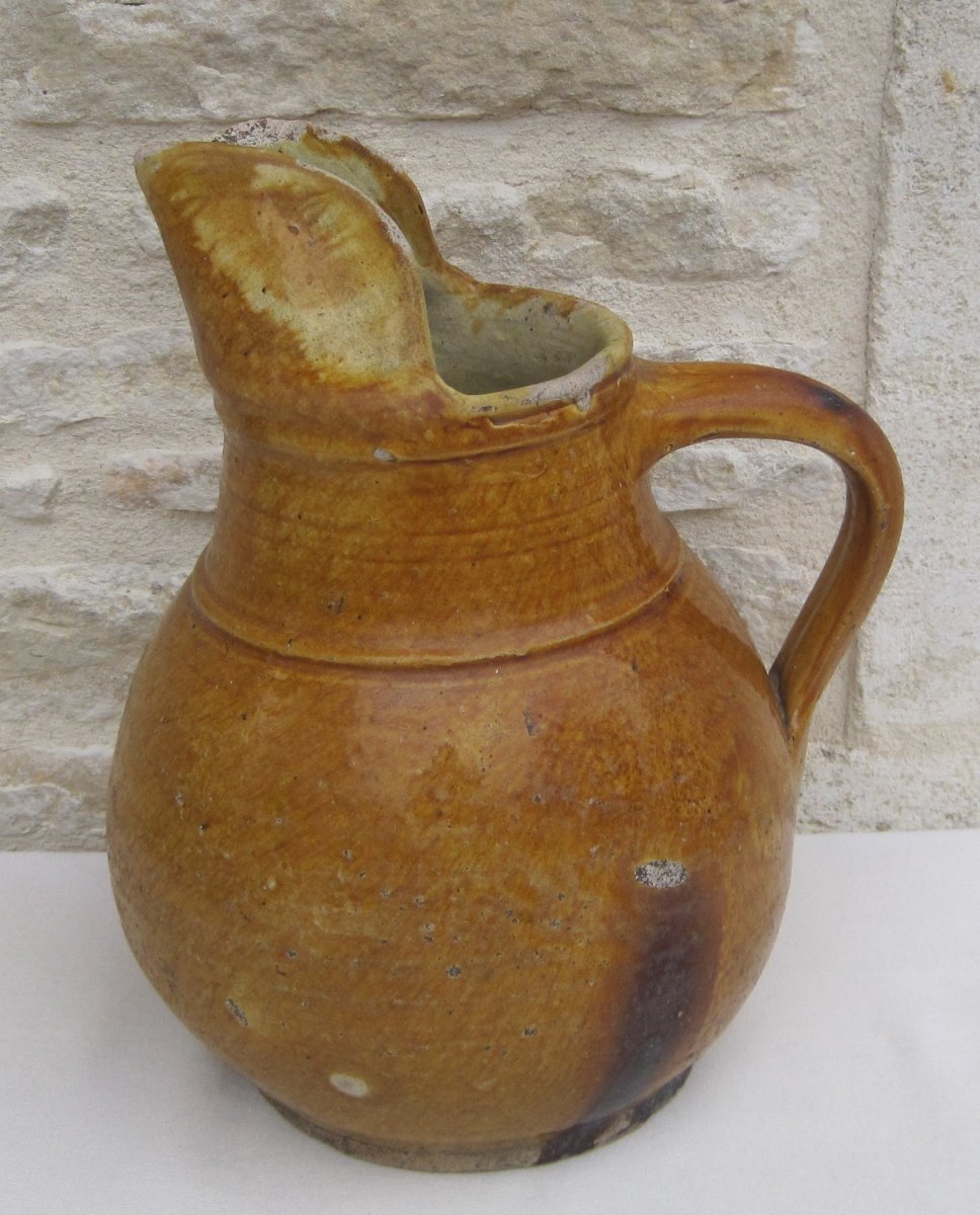 Proantic: Pottery. Cider Pitcher With Spout. Ligron. 19th Century.