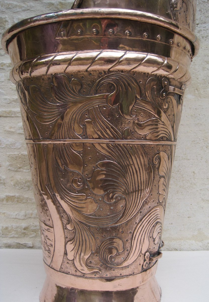 Harvester Hood, In Copper. Decor Of A Rider In The Style Of Albrecht D