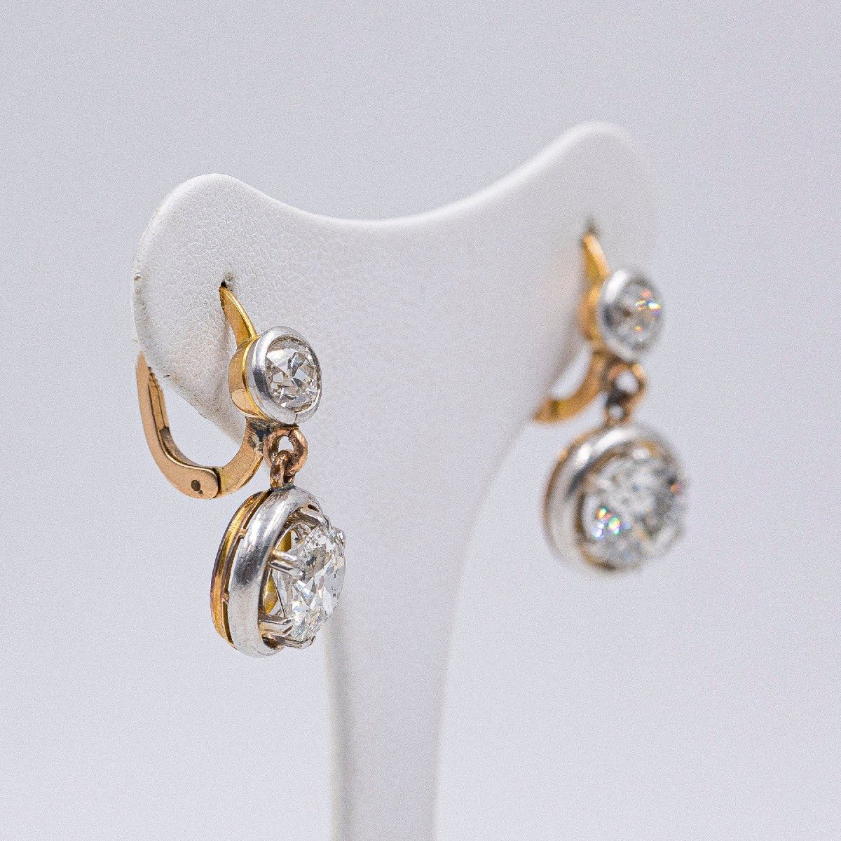 Proantic: Antique Gold And Silver Earrings With Old Cut Diamonds (4.50