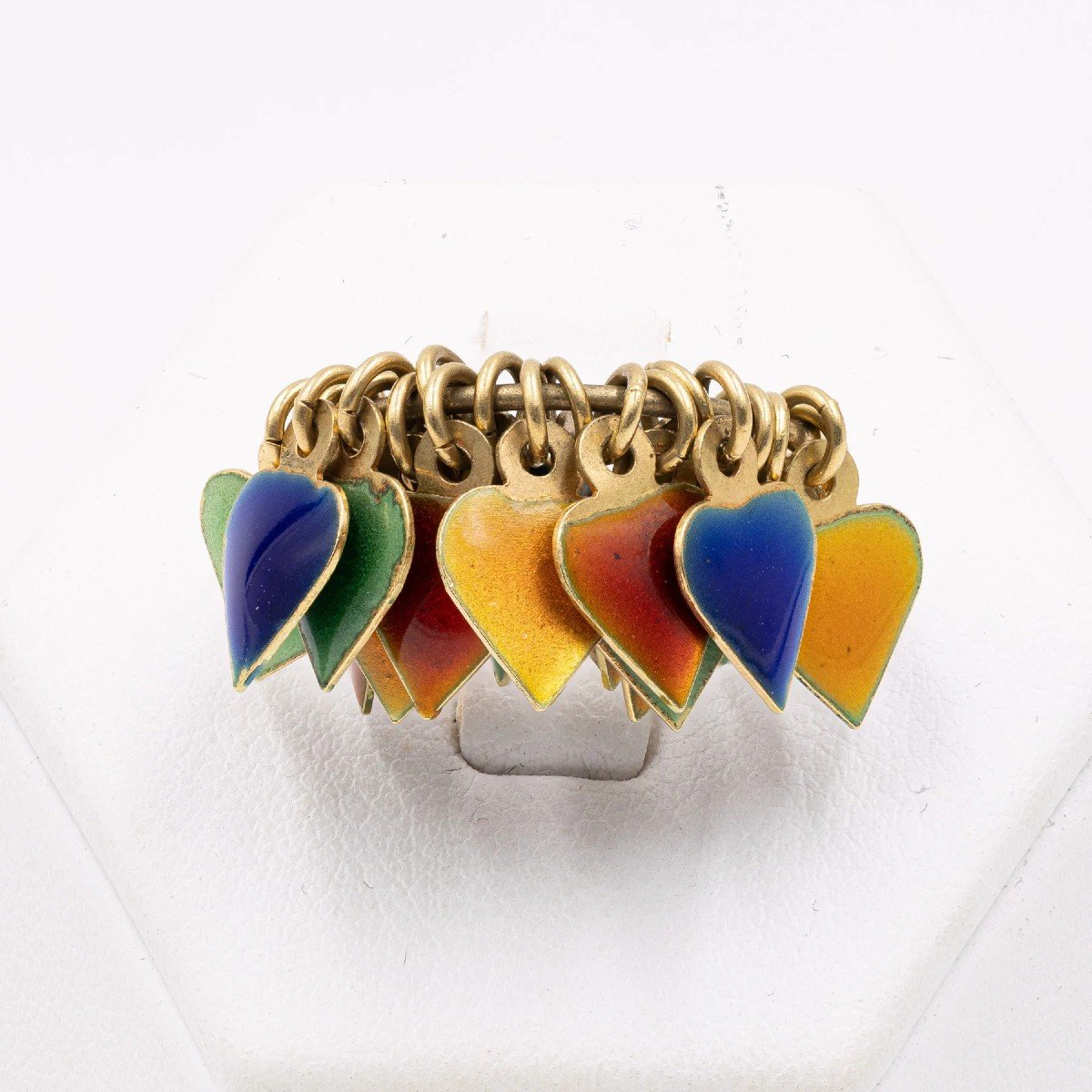 Proantic: Bague Vintage En Or Jaune 18 Carats Avec émaux Colorés, An