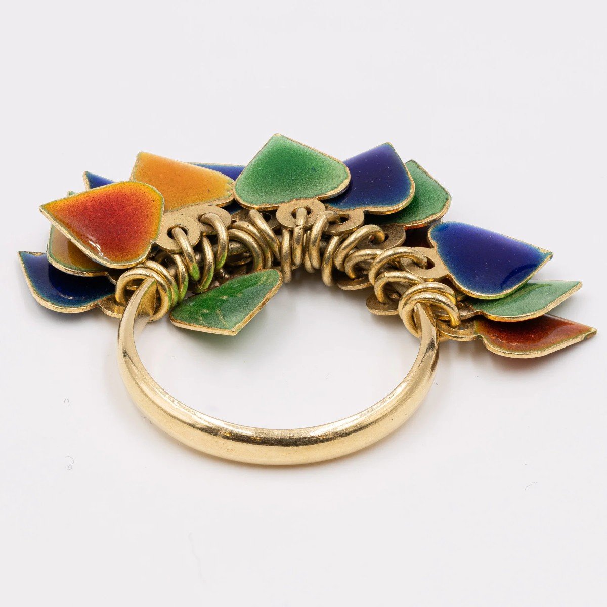 Proantic: Bague Vintage En Or Jaune 18 Carats Avec émaux Colorés, An