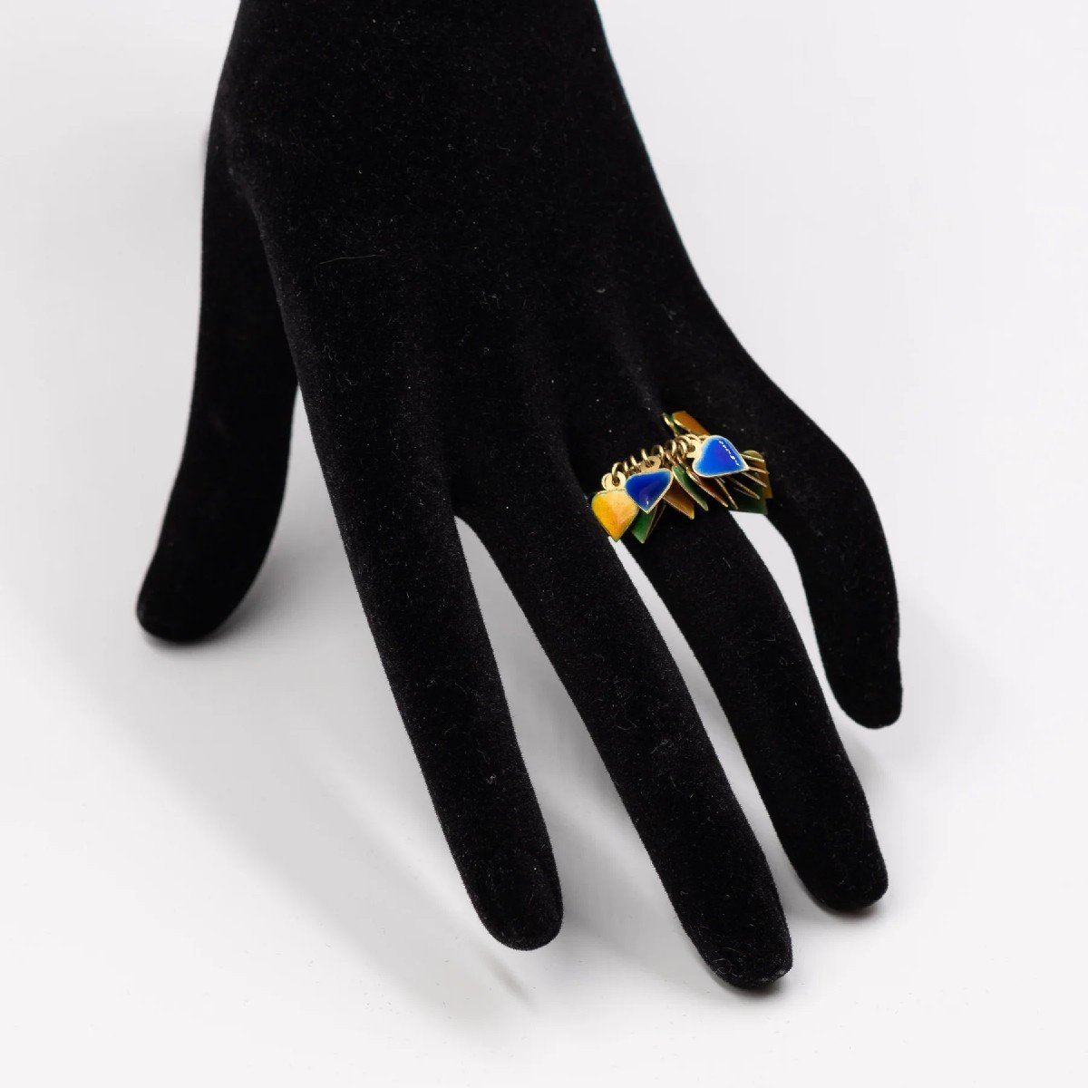 Proantic: Bague Vintage En Or Jaune 18 Carats Avec émaux Colorés, An