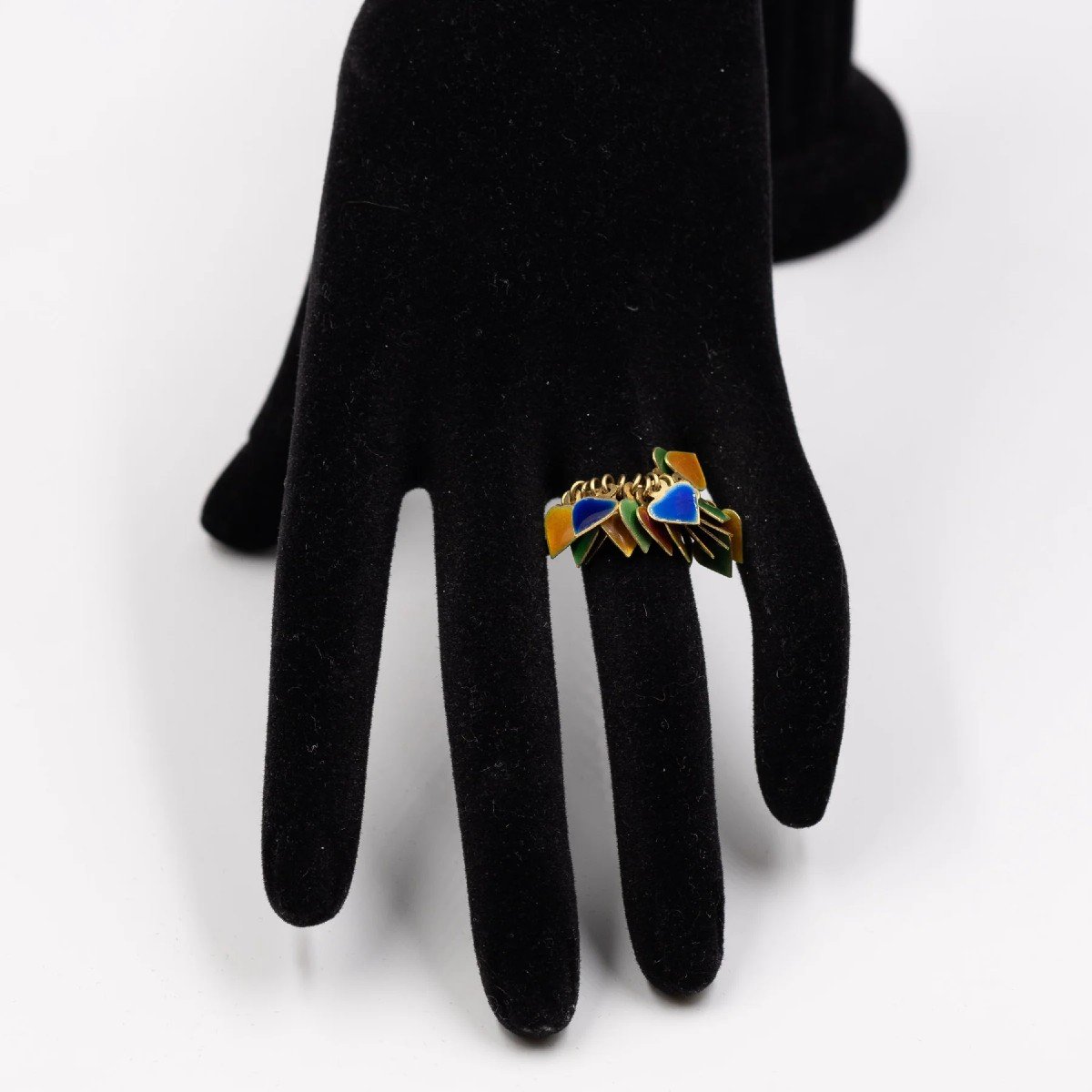 Proantic: Bague Vintage En Or Jaune 18 Carats Avec émaux Colorés, An
