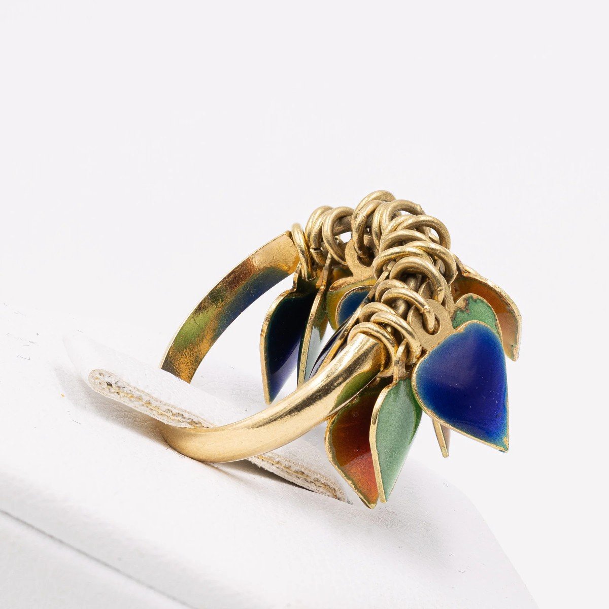 Proantic: Bague Vintage En Or Jaune 18 Carats Avec émaux Colorés, An
