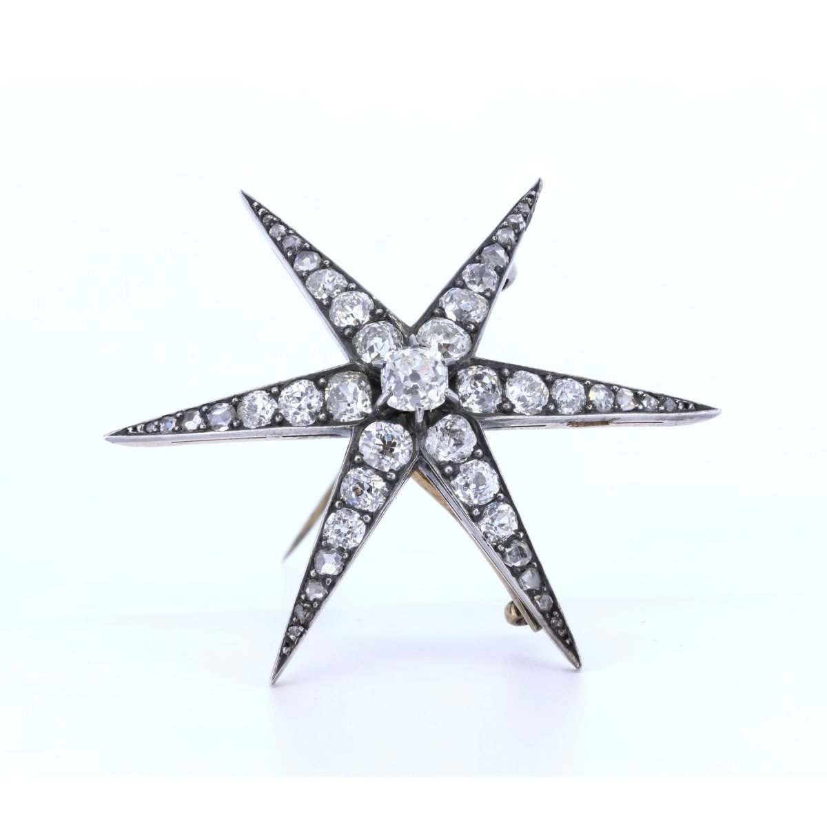 Proantic: Broche / Pendentif Ancien En Forme d'Étoile En Or Et Argent