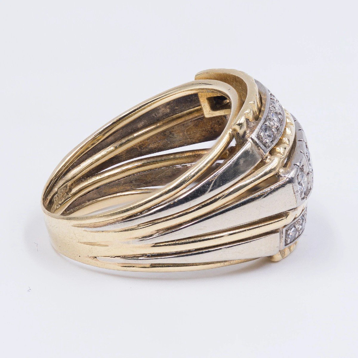 Vintage Two Tone Ring In 14k Gold With Diamonds 0.45 Ct