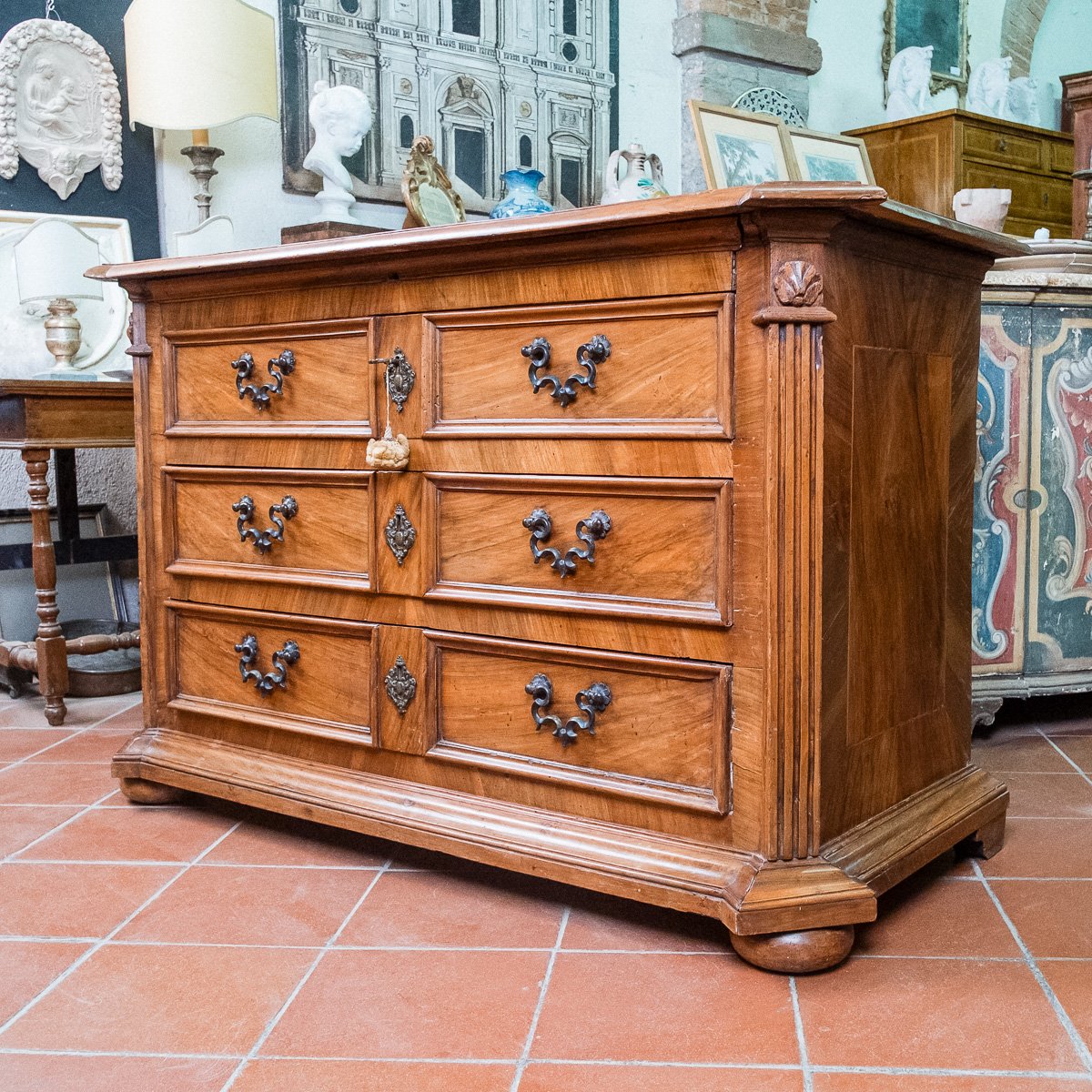 Proantic: Important Walnut Chest Of Drawers, Tuscany, Mid-17th Century