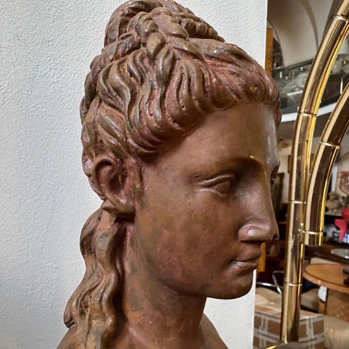 Proantic: 1900s Neoclassical Red Brick Patina Metal Italian Bust Of A