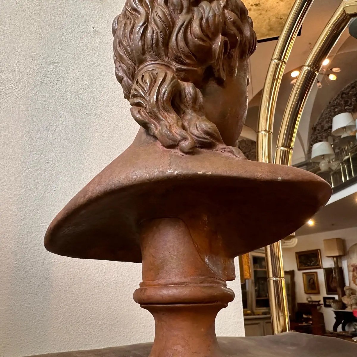 Proantic: 1900s Neoclassical Red Brick Patina Metal Italian Bust Of A