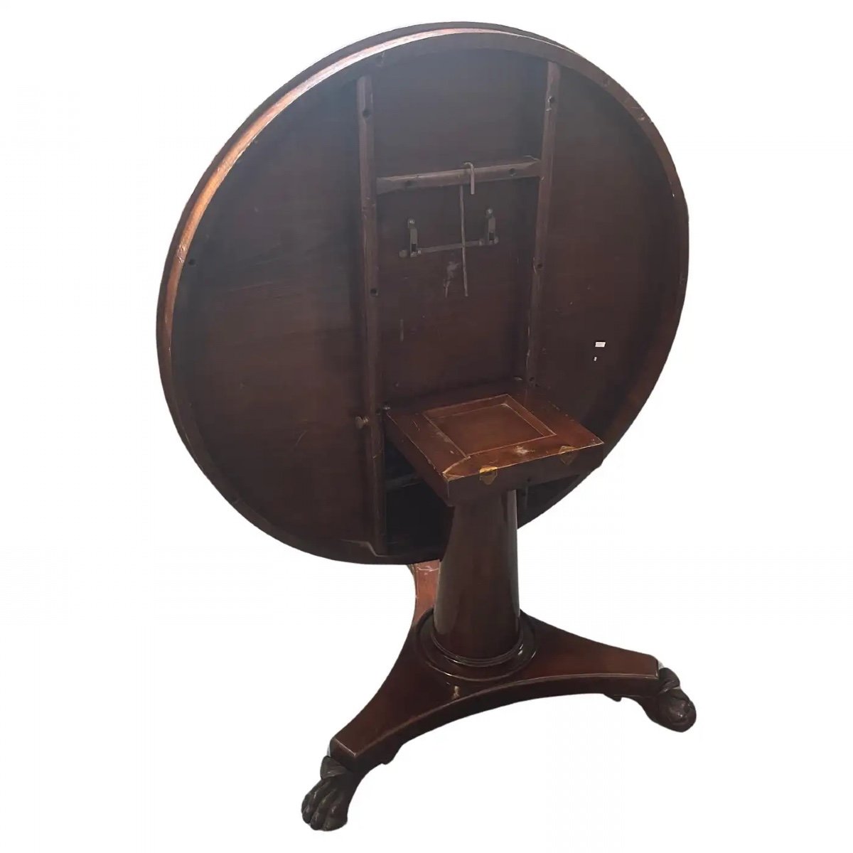 Proantic: 1840s Empire Veneered Mahogany Wood Sicilian Round Tilt-top