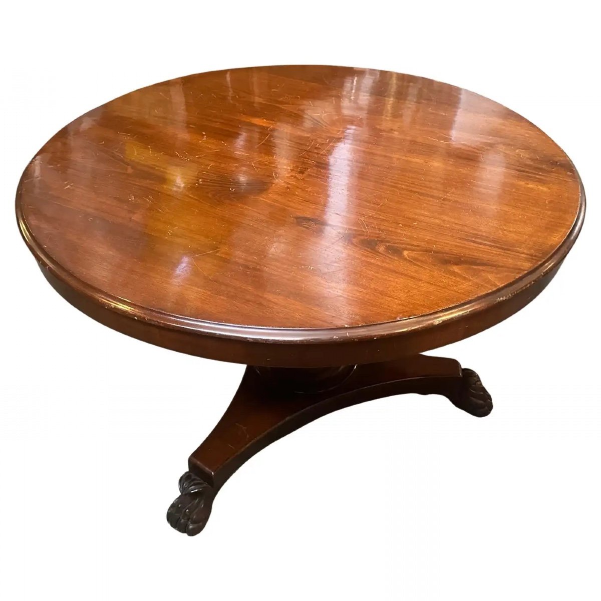 Proantic: 1840s Empire Veneered Mahogany Wood Sicilian Round Tilt-top