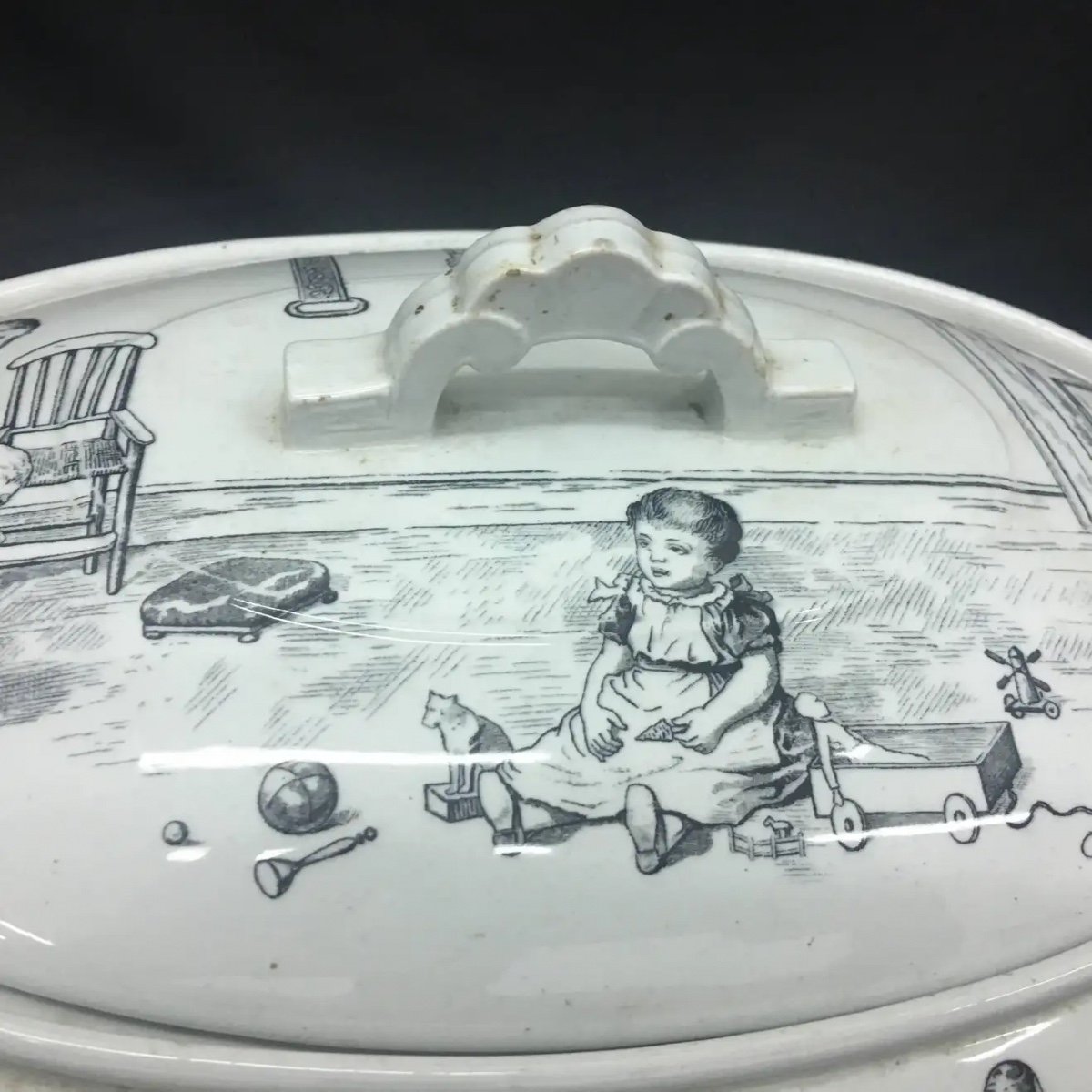 Proantic: 19th Century Victorian British Black And White Ceramic Soup