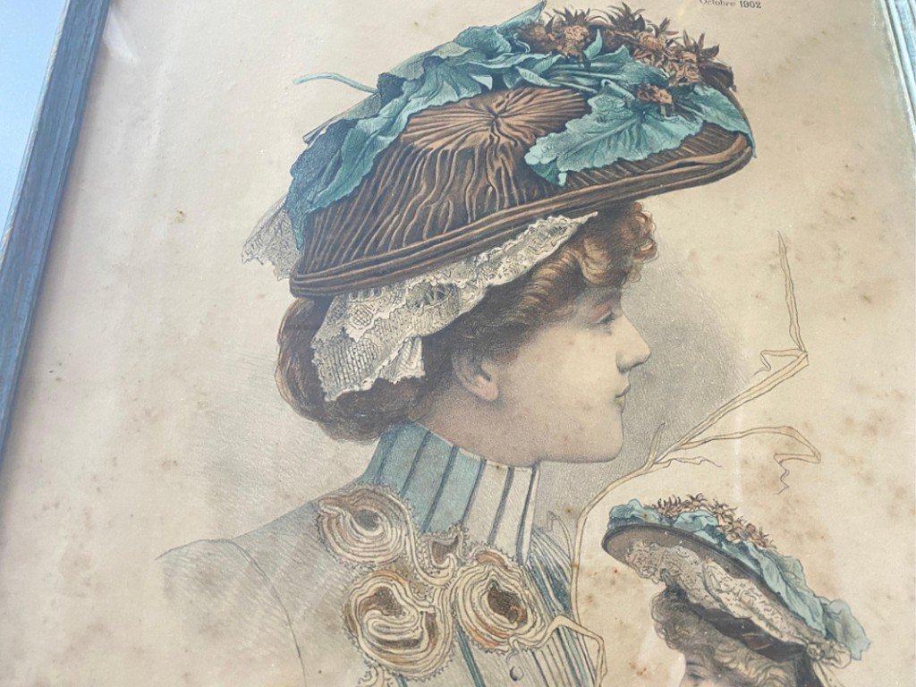 Pair Of Engravings Representing Models In Hats, France 1902