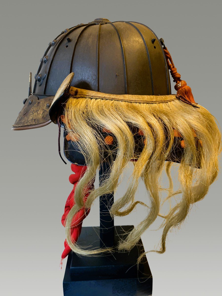 Proantic: Samurai Helmet, Kabuto Edo Period 16 Slats In Iron And Horse