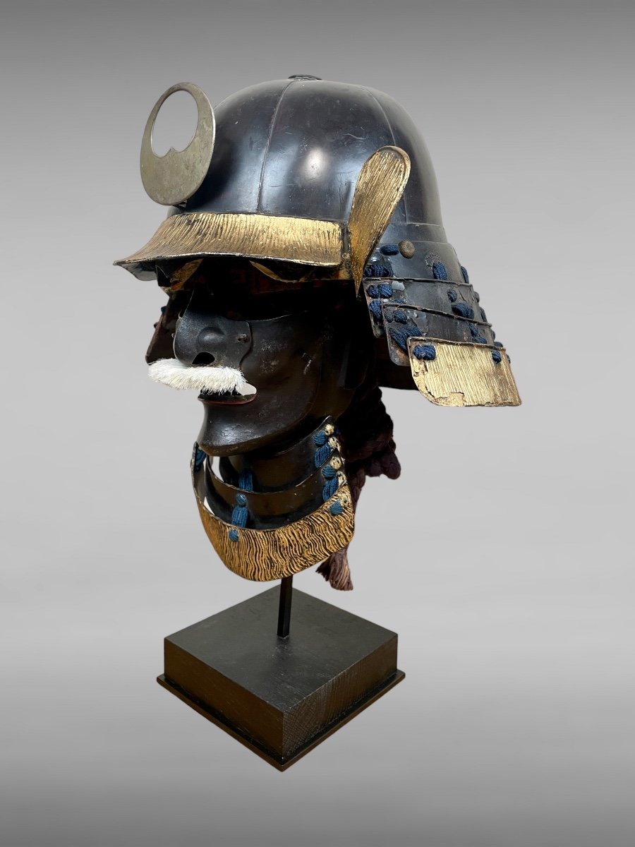 Proantic: Samurai Kabuto Set With Six Slats And Its Mempo In Black Lac