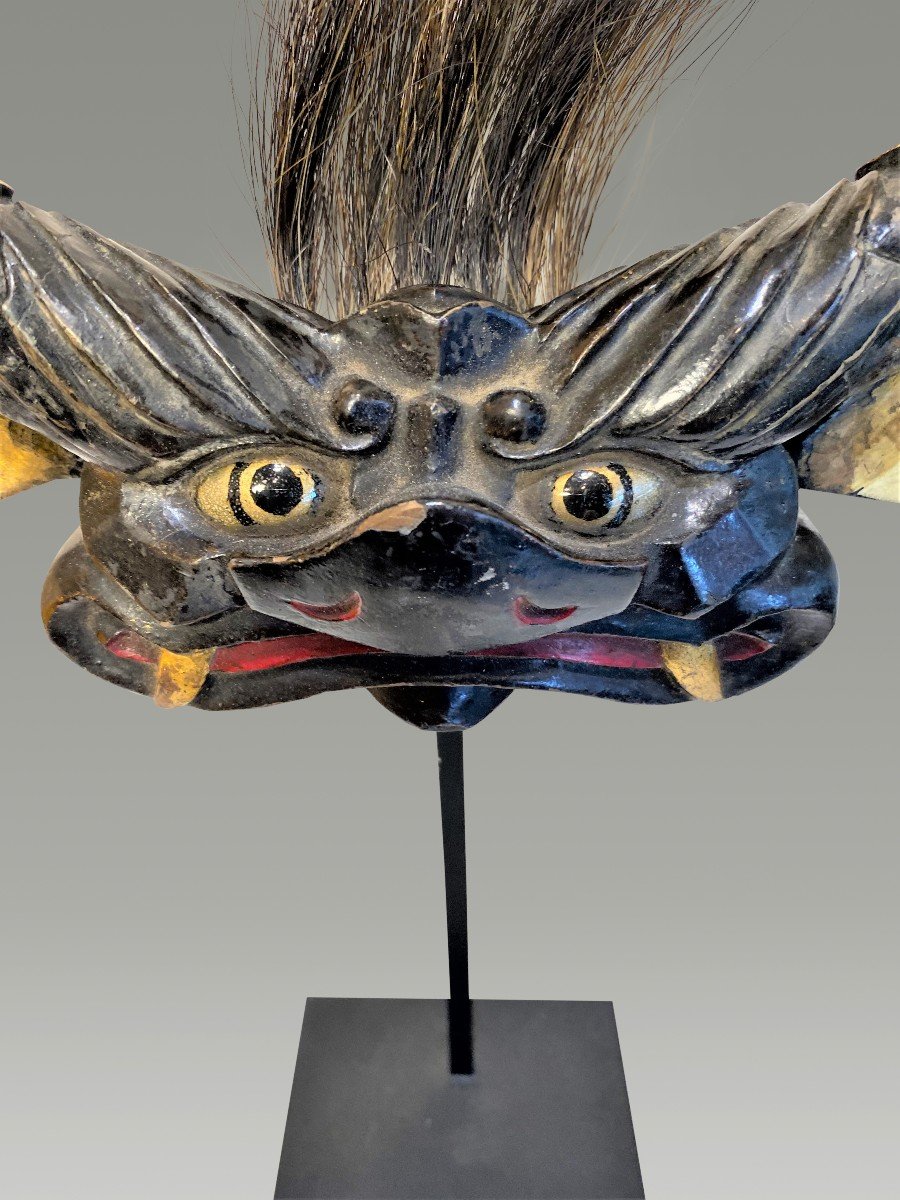 Proantic: Large Wooden Maedate Representing An Oni And Boar Hair