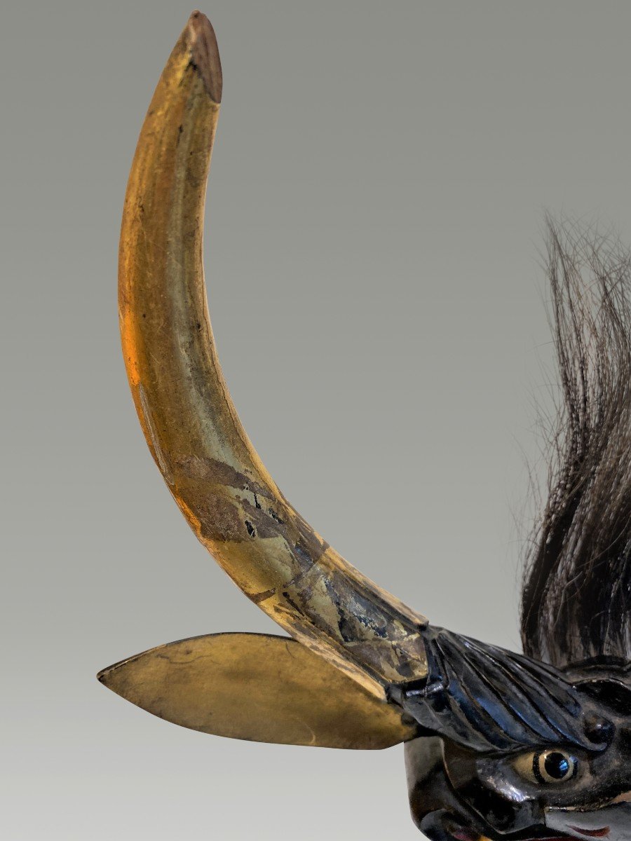 Proantic: Large Wooden Maedate Representing An Oni And Boar Hair