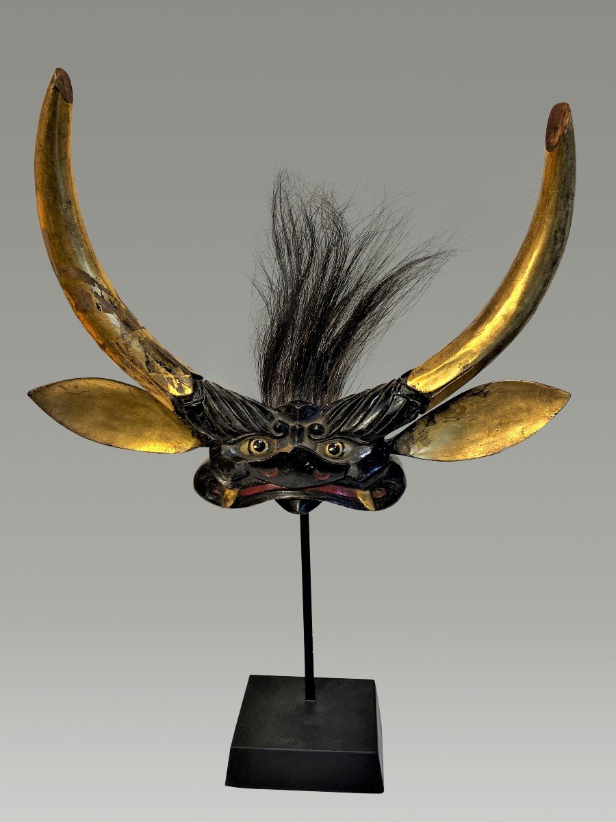 Proantic: Large Wooden Maedate Representing An Oni And Boar Hair