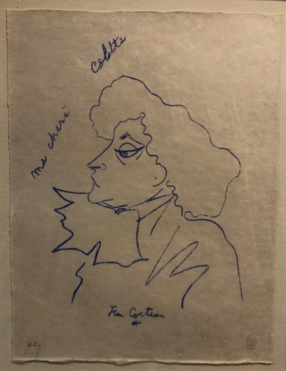 Proantic: Jean COCTEAU (1889-1963): "Portrait de Colette"; Lithographi
