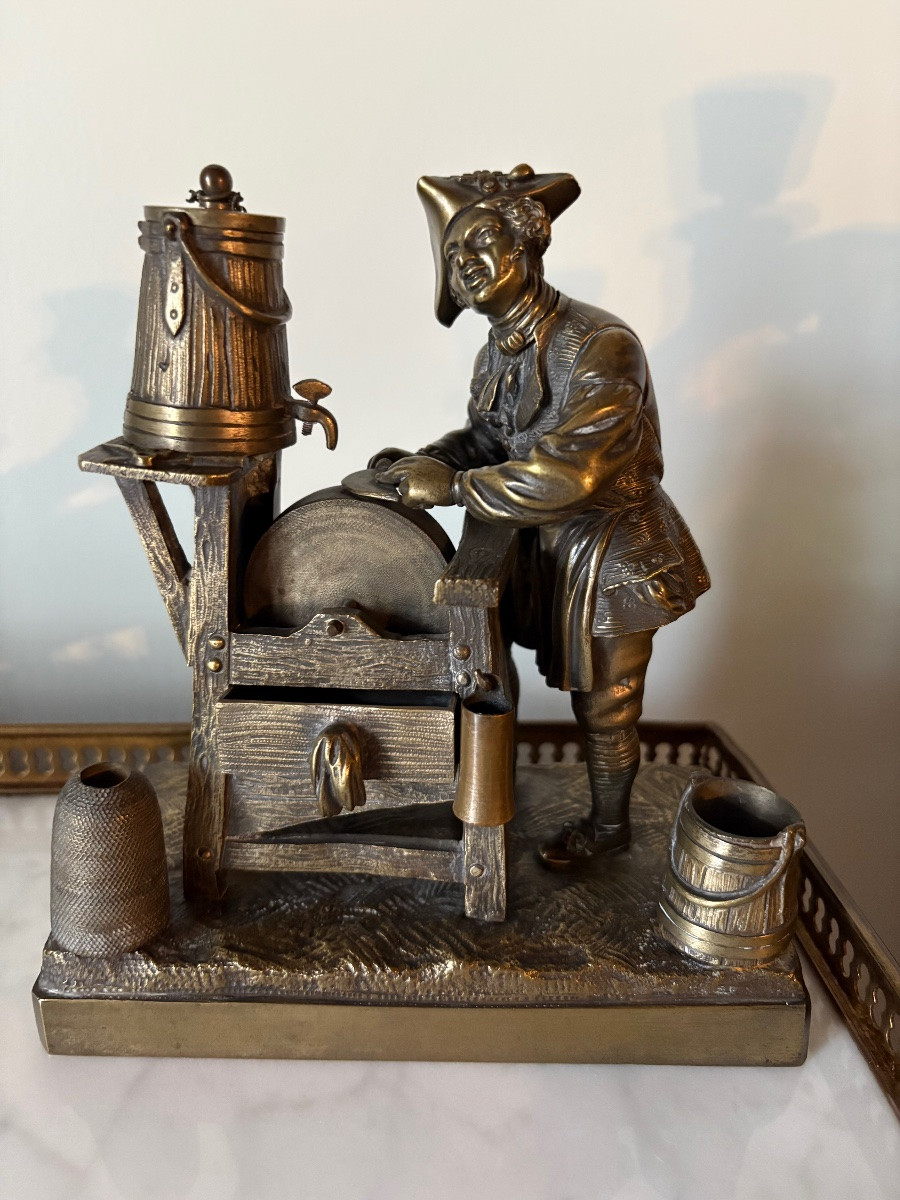 Proantic: Bronze Pyrogenic Inkwell "the Knife Grinder"