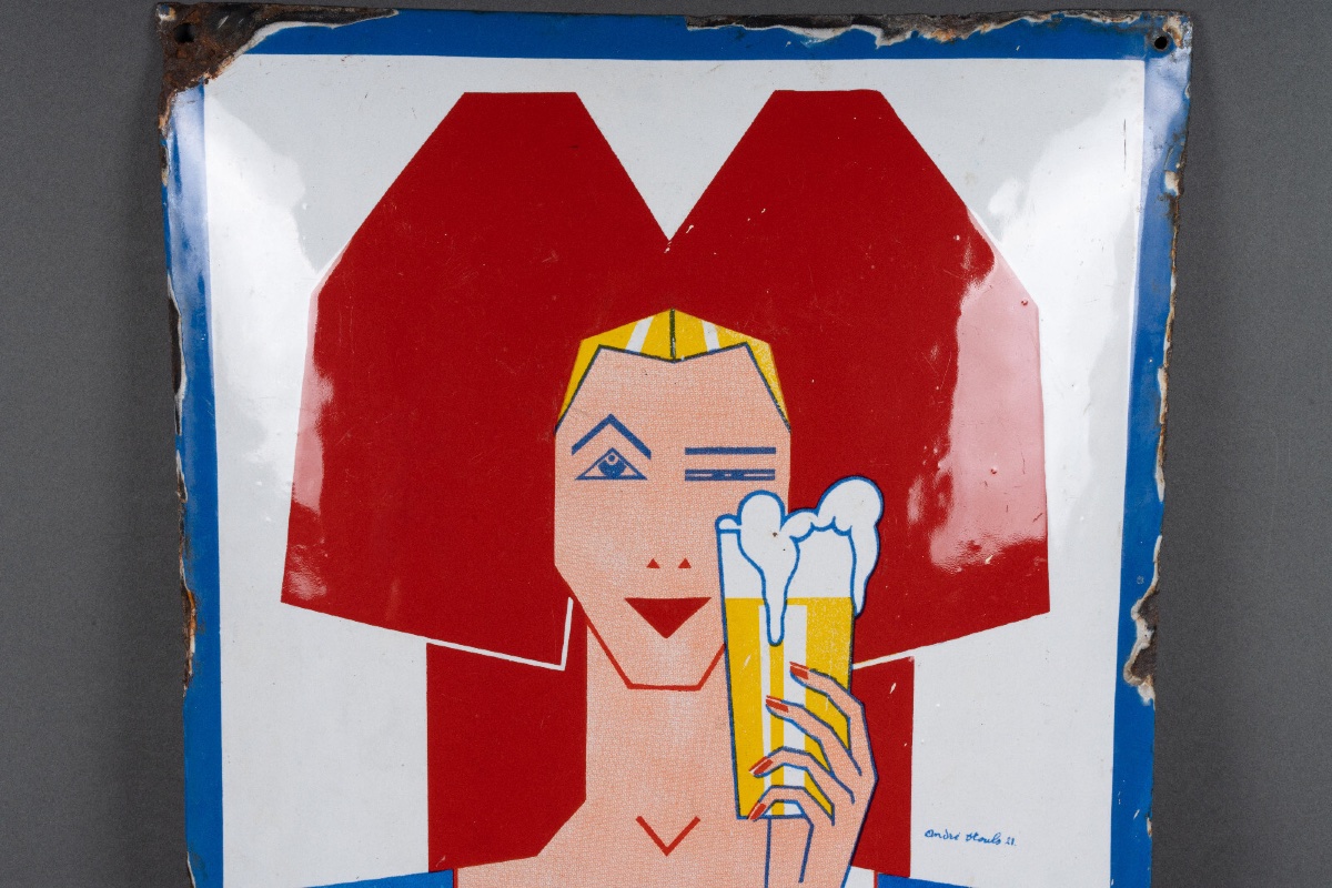 Proantic: Convex Enamel Sign André Stouls Beer Lutterbach 1648 Als Str