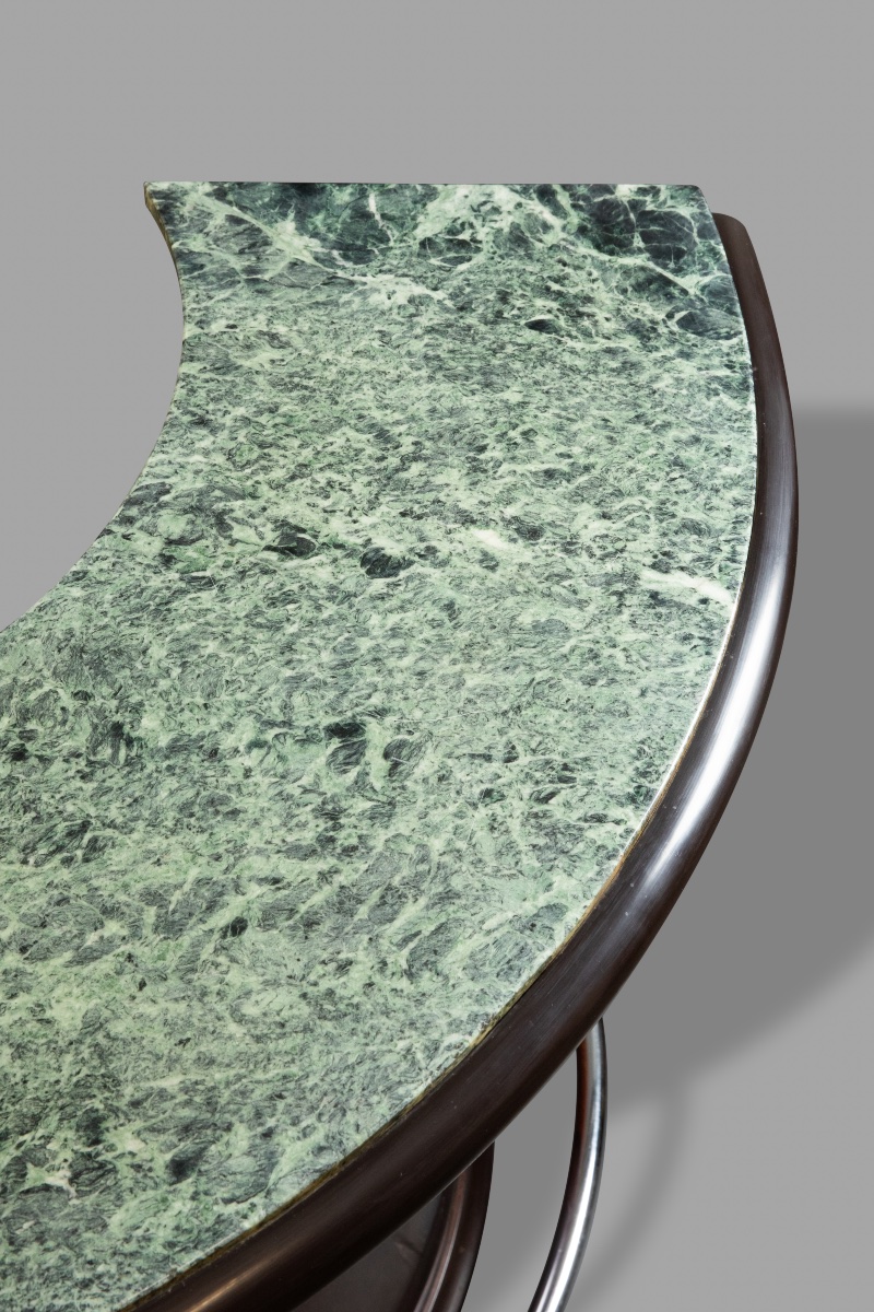 Proantic: Bar semi-circulaire plateau en marbre avec deux tabourets