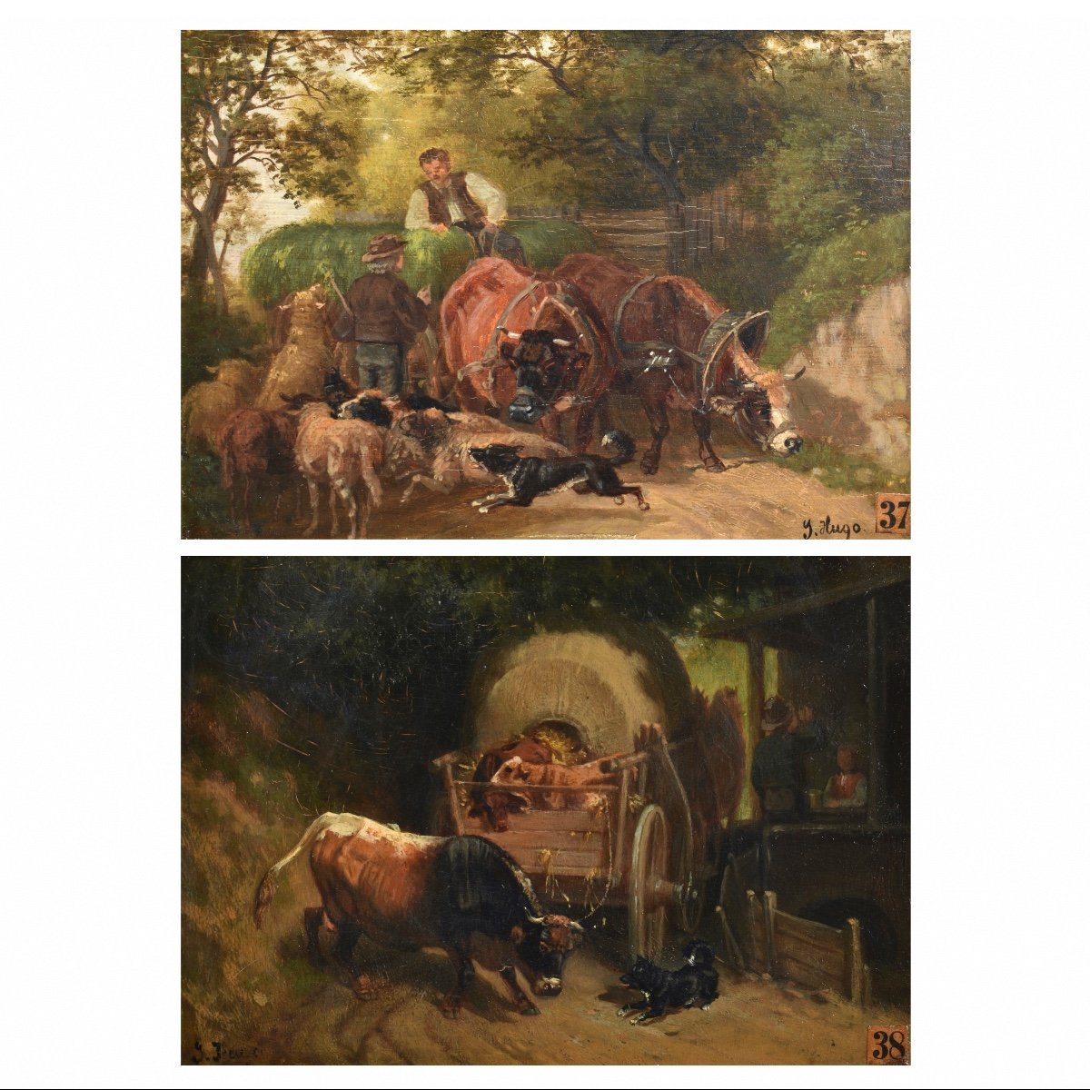 Proantic: French School Late 19th Century - G. Hugo - Pair Of Peasant