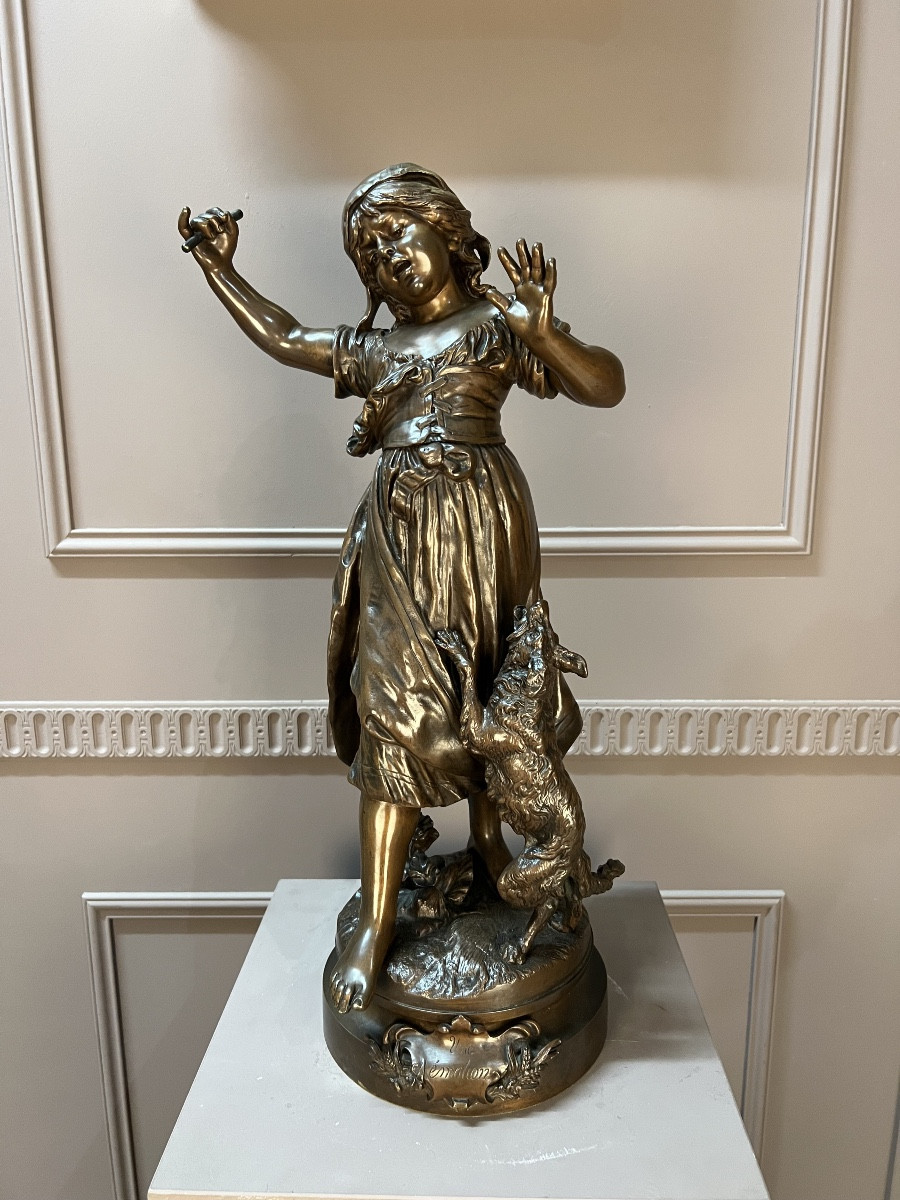 Proantic: “an Emotion” Bronze Sculpture Signed Auguste Moreau