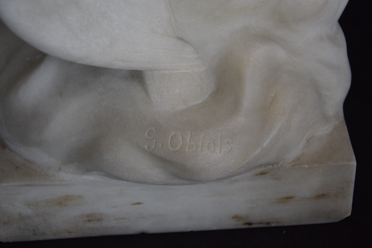 Proantic: Gustavo Obiols (1858-1910), Marble Statue, Young Woman And D