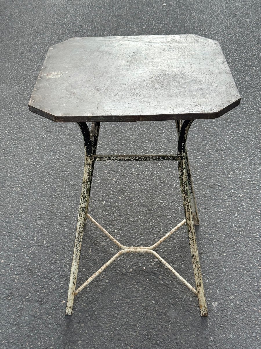 Proantic: Small Side Table Or Industrial Steel Stand, Riveted Top, 195