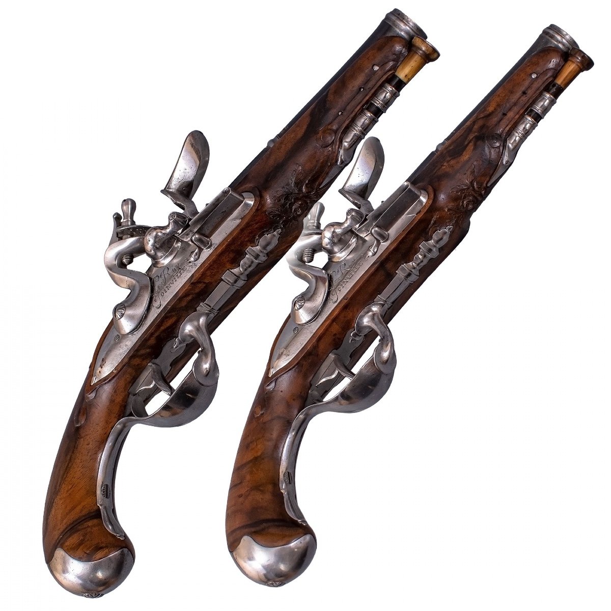 Proantic: Pair Of French Flintlock Officer Pistols