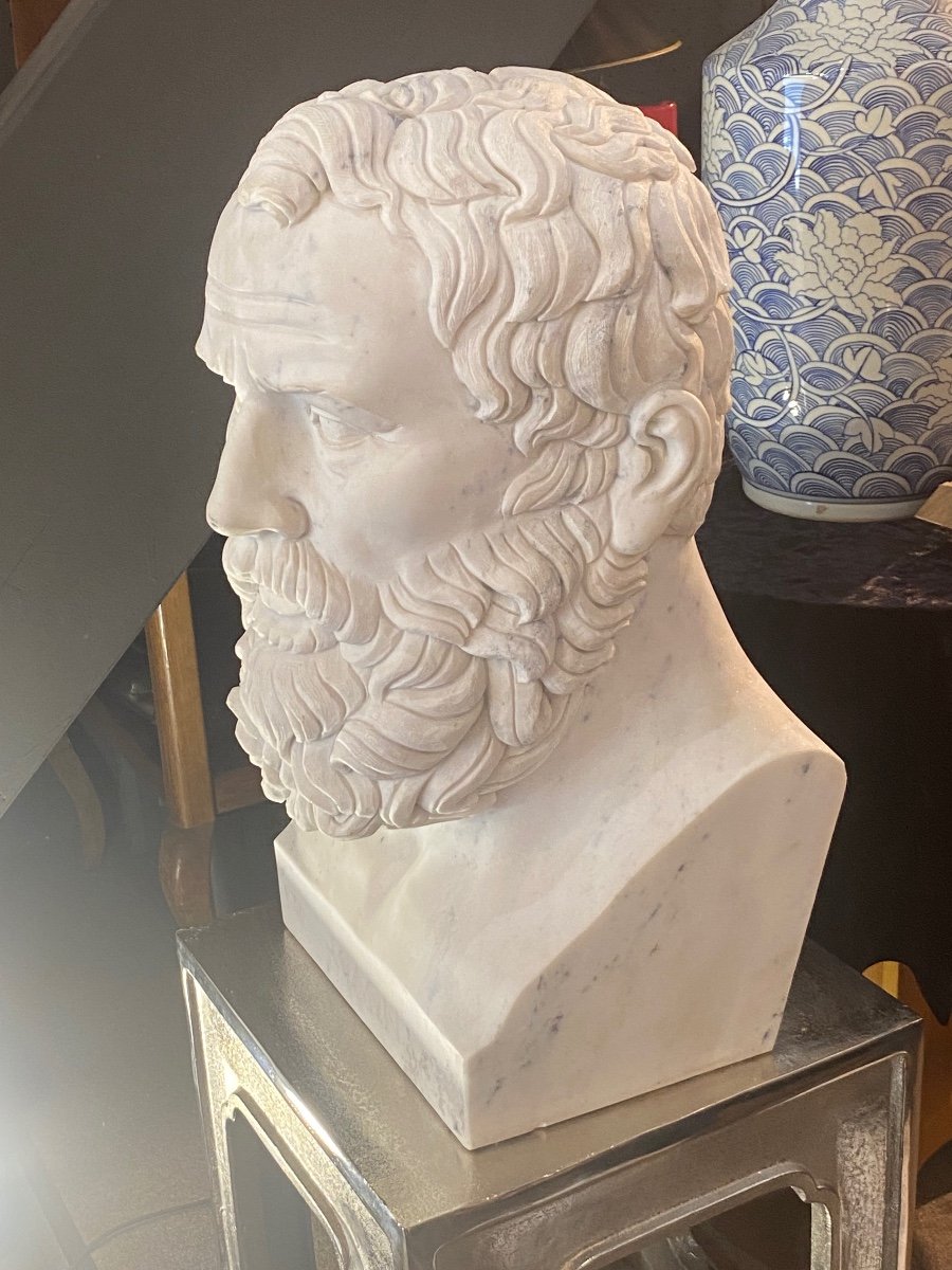 Proantic: Magnificent White Marble Bust Representing Solon